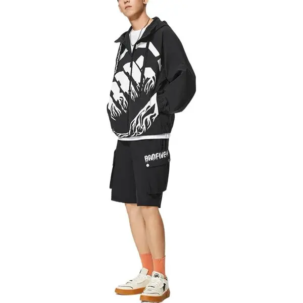 LI-NING Badfive Graphic Print Hooded Jacket - Black/white