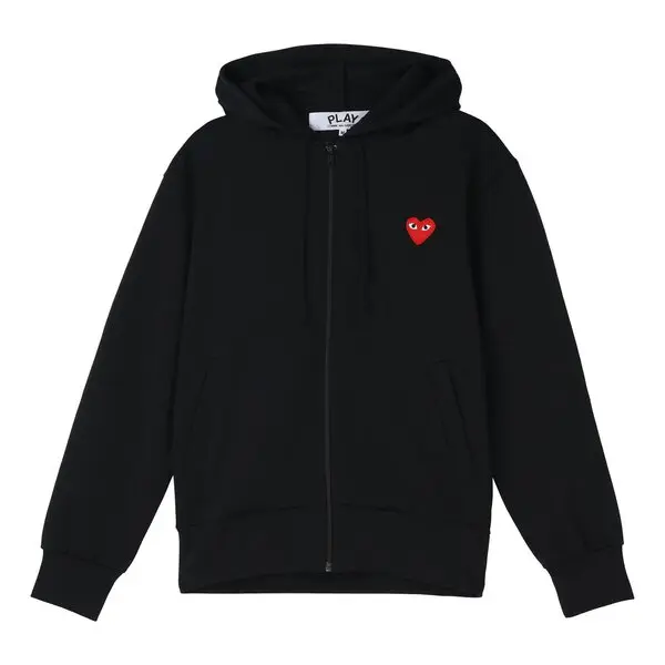 Play Comme Des Garcon Heart Logo Zip-up Hoodie - Black