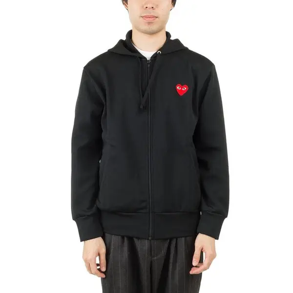 Play Comme Des Garcon Heart Logo Zip-up Hoodie - Black