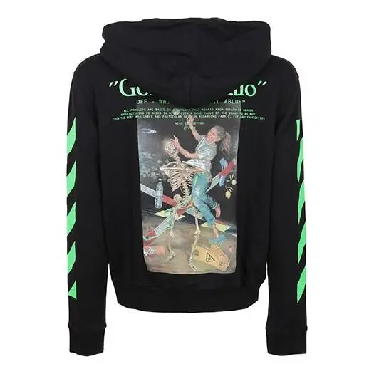 Off-White Graphic Print Cotton Zipped Hoodie - Black