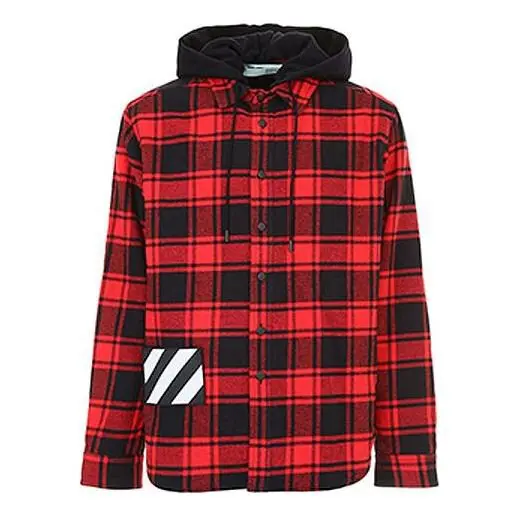 Off-White Plaid Splicing Hooded Shirt