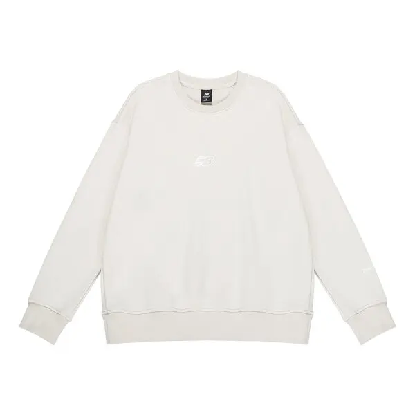NEW BALANCE Logo Print Fleece Sweatshirt - Beige/white