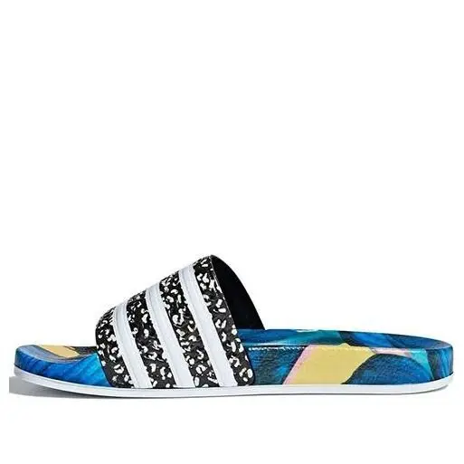 Adidas Adilette Slides With Tropical Leaf Print - Black/white