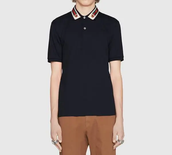 Gucci Stripe Short Sleeve Polo Navy Blue