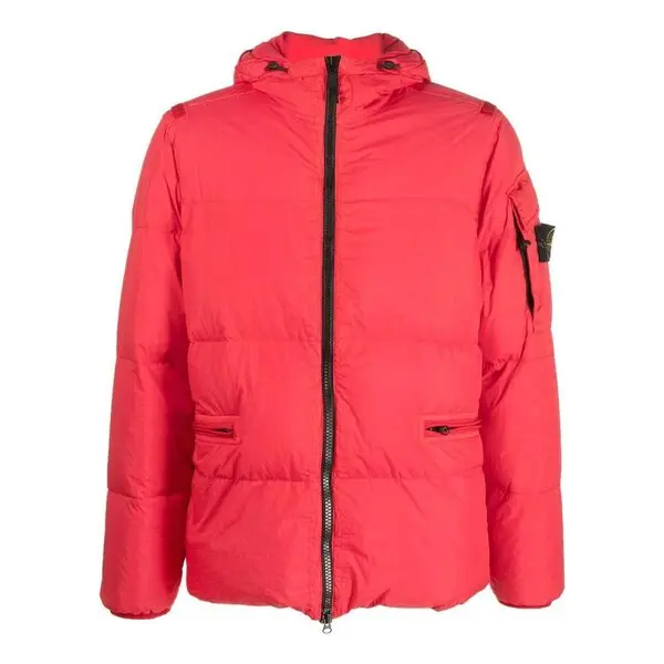 Stone Island Crinkle Reps Down Jacket - Red