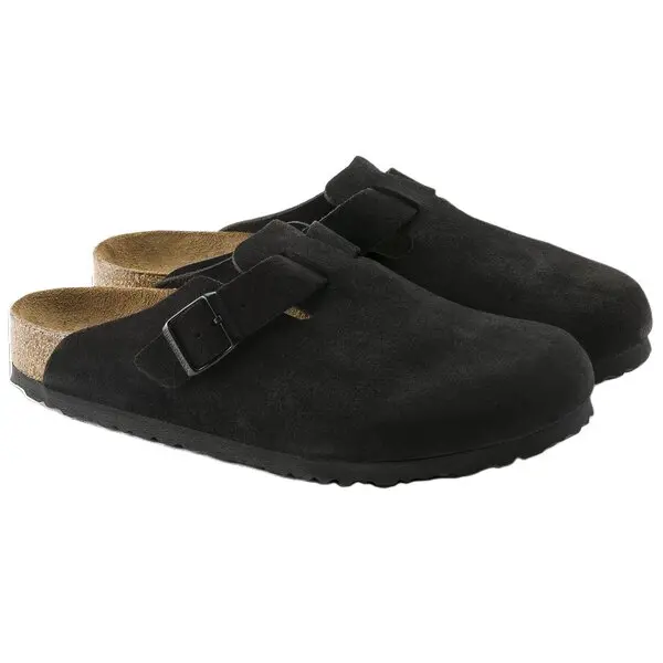 BIRKENSTOCK Boston Soft Footbed Suede Leather Clogs - Black