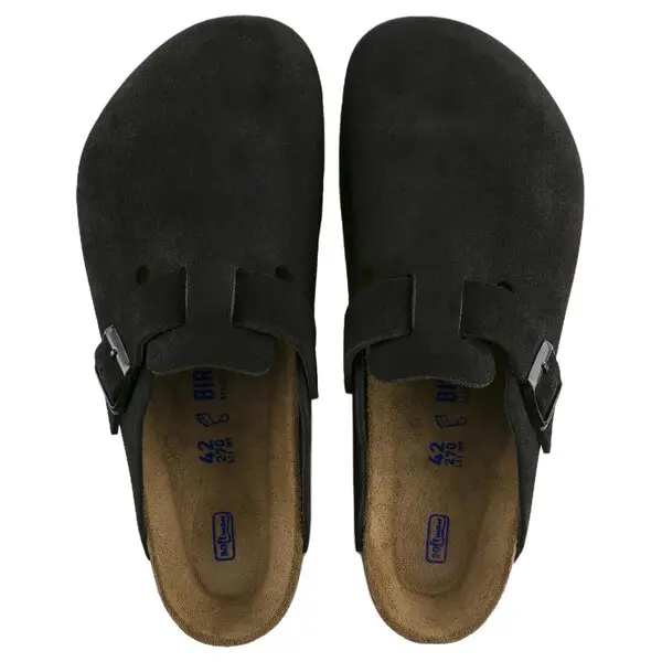 BIRKENSTOCK Boston Soft Footbed Suede Leather Clogs - Black
