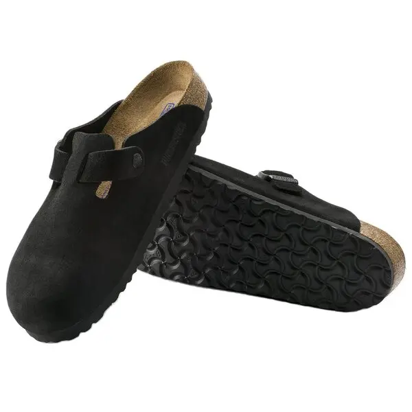 BIRKENSTOCK Boston Soft Footbed Suede Leather Clogs - Black