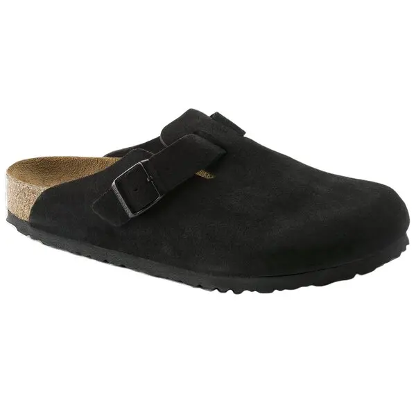 BIRKENSTOCK Boston Soft Footbed Suede Leather Clogs - Black