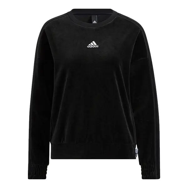 Adidas Velour Crewneck Sweatshirt With Logo - Black