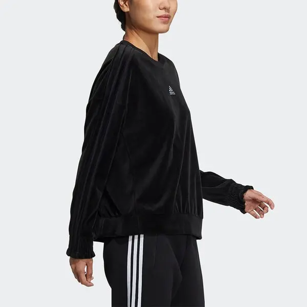 Adidas Velour Crewneck Sweatshirt With Logo - Black