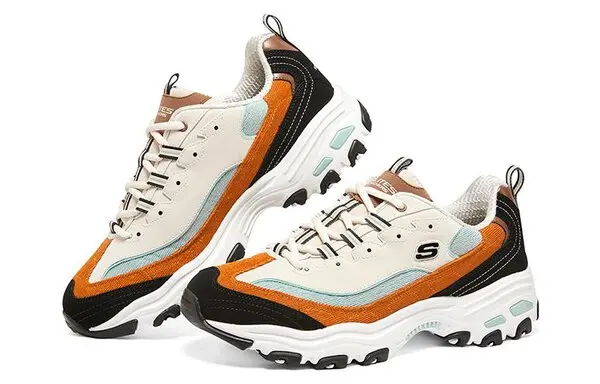 Sketchers D'lites 1.0 Lace-up Sneakers - White/black/orange