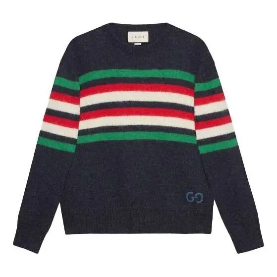 Gucci Striped Alpaca Wool Crewneck Knit - Navy/red