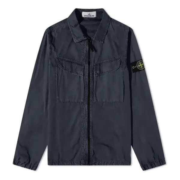 Stone Island Brushed Cotton Canvas Zip Overshirt - Navy