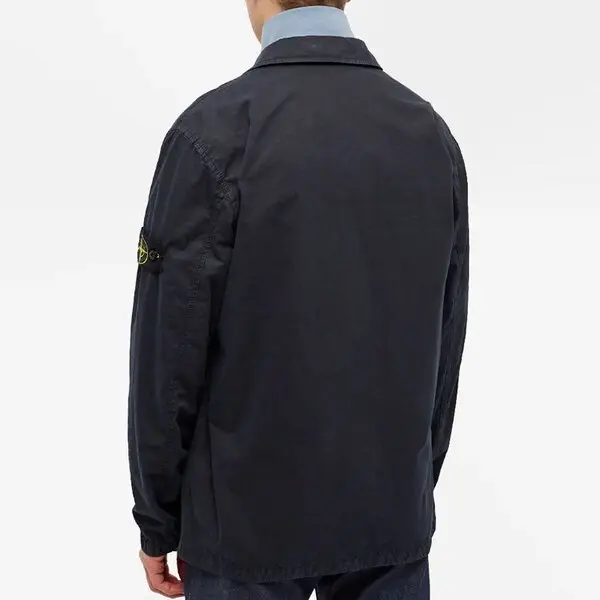 Stone Island Brushed Cotton Canvas Zip Overshirt - Navy