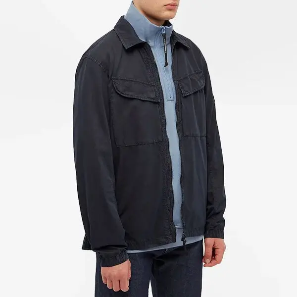 Stone Island Brushed Cotton Canvas Zip Overshirt - Navy