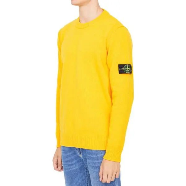 Stone Island Logo Patch Crewneck Jumper - Yellow
