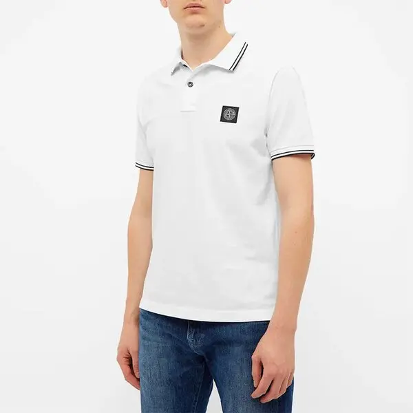 Stone Island Patch Tipped Polo Shirt - White