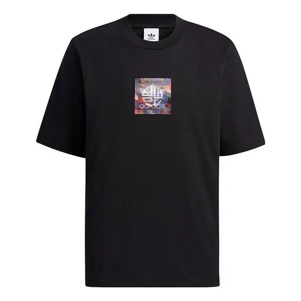 Adidas Originals Printing Casual Sports Short Sleeve Black T-shirt - Multi-color