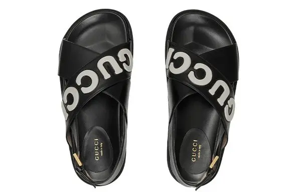 Gucci Logo Script Sandals - Black/white