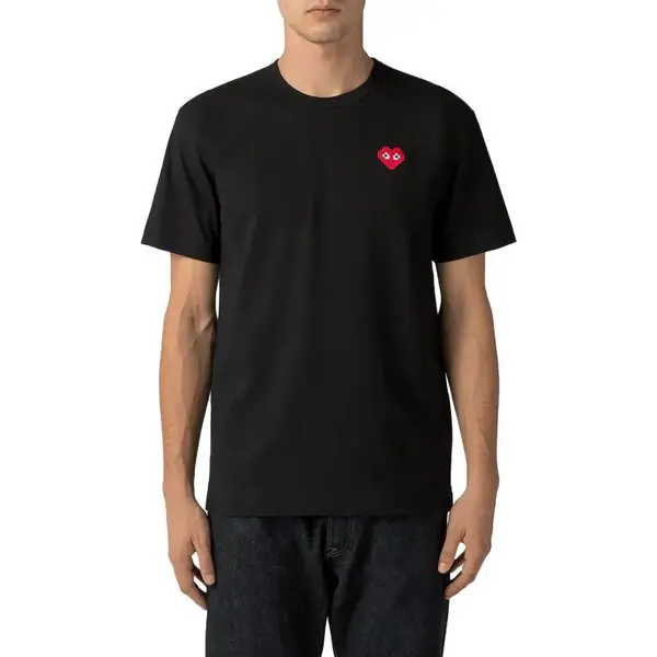 Play Comme Des Garcon Basic Invaders T-shirt Red Emblem - Black