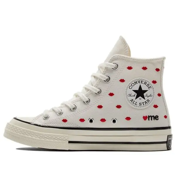 CONVERSE Chuck 70 Embroidered Lips High Top Sneakers - White/red