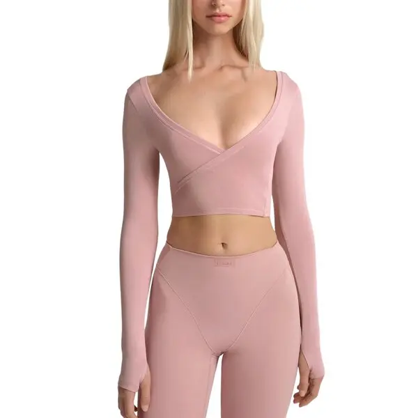 Nike X Skims Stretch Knit Wrap Long Sleeve Cropped Top - Himalayan