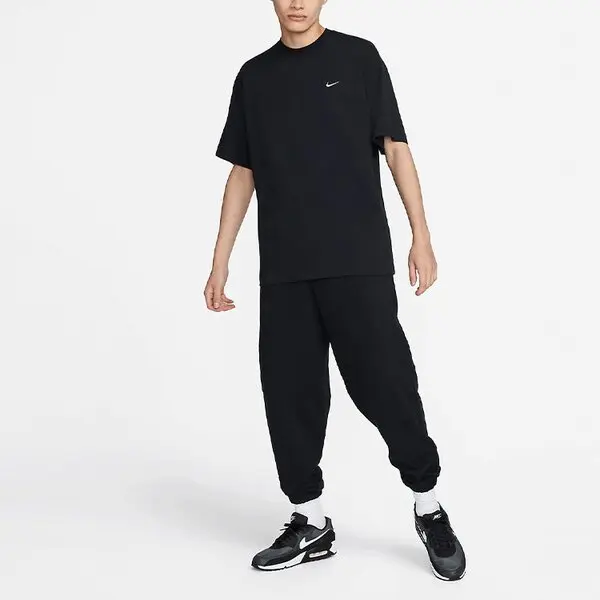 Nike Solo Swoosh T-shirt Printing Logo Solid Color Round Neck Short Sleeve - Black