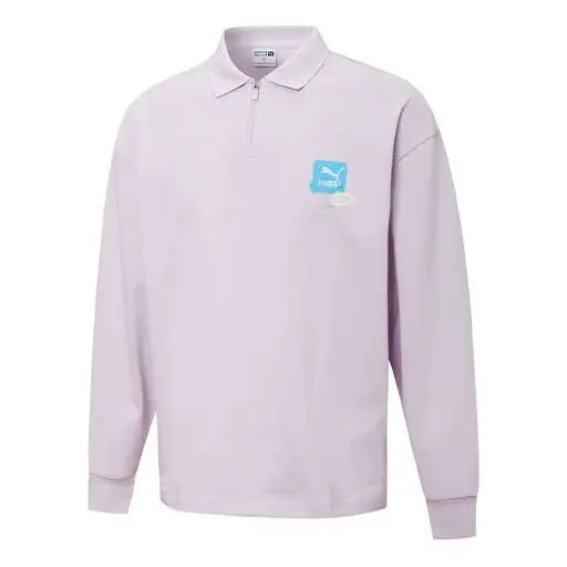 PUMA Graphic Print Quarter Zip Long Sleeve Shirt - Purple