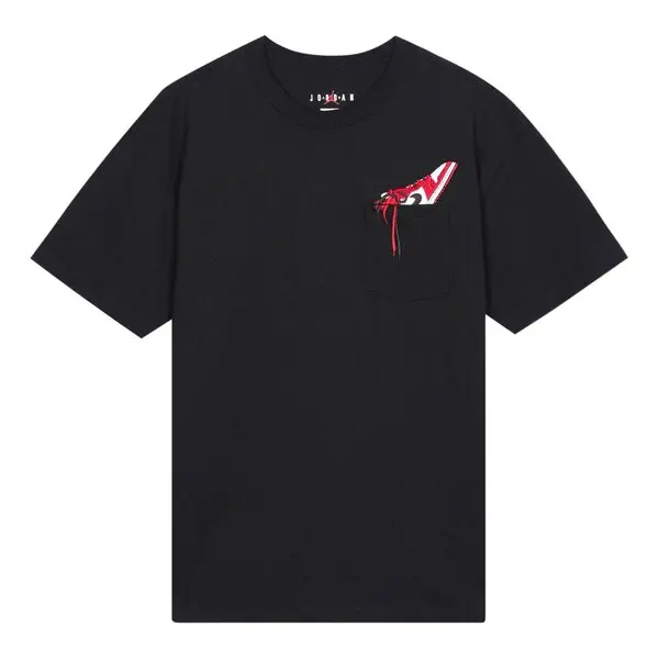 JORDAN 1 Pocket Shoes Embroidered Round Neck Short Sleeve T-shirt - Black