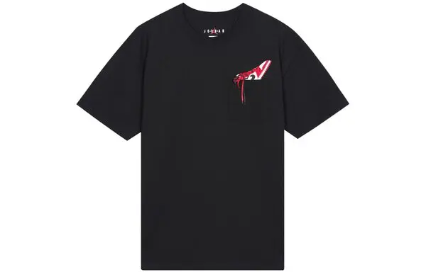 JORDAN 1 Pocket Shoes Embroidered Round Neck Short Sleeve T-shirt - Black