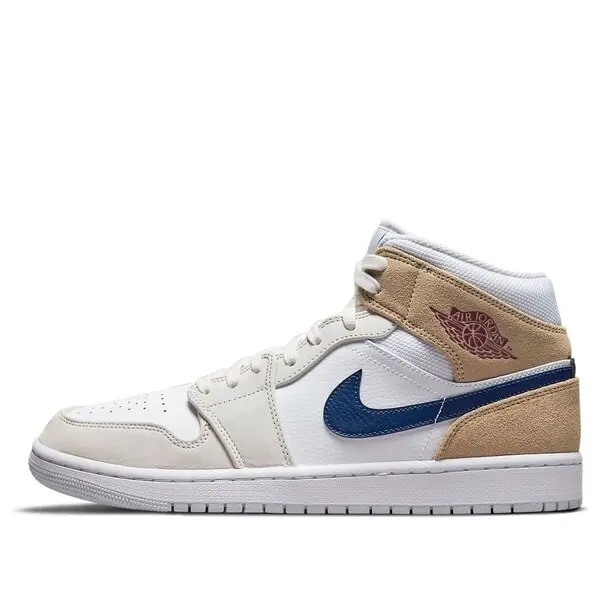 JORDAN 1 Mid "white Khaki Blue Void" Sneakers - White/blue/black