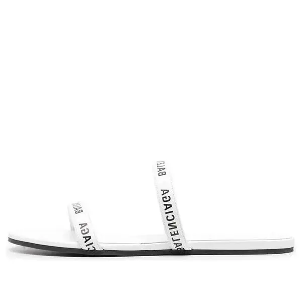 Balenciaga Round Toe Sandals With Logo Detailing - White/black