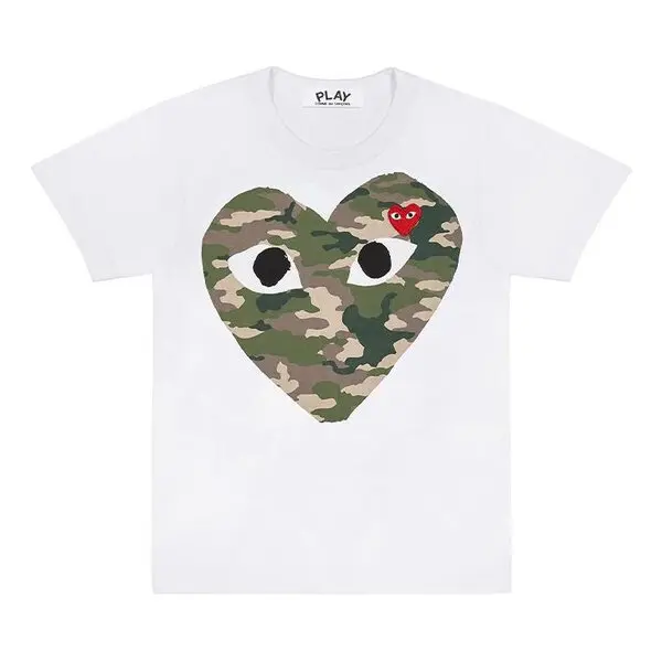 Play Comme Des Garcon Camouflage Heart Short Sleeve Tee - White