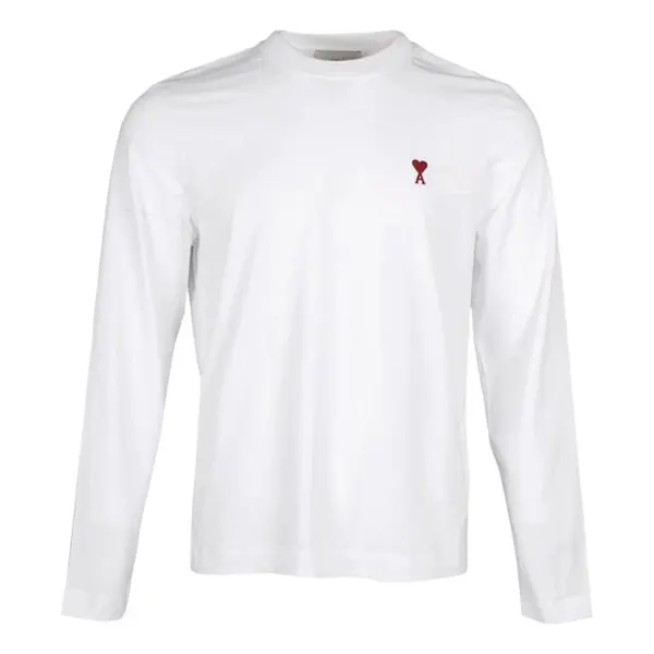 AMI Paris Small Heart Logo Long Sleeve T-shirt - White