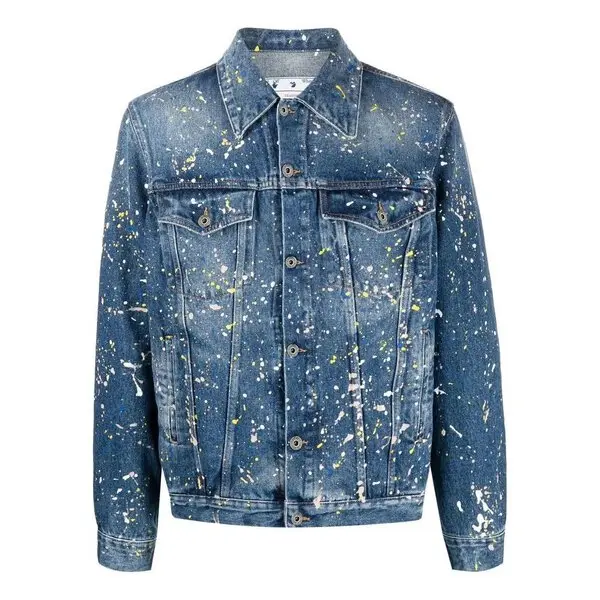 Off-White Denim Paint Splatter Trucker Jacket - Blue