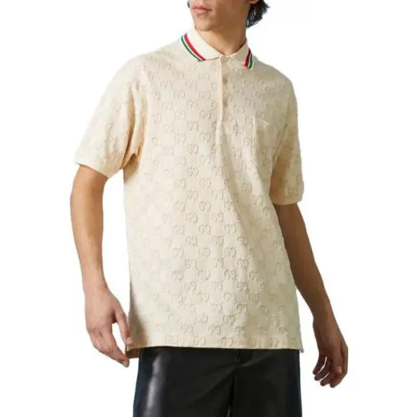 Gucci Cotton Piquet Polo With Gg - Ivory