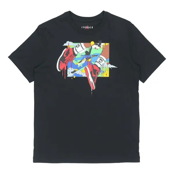 JORDAN Running Training Casual Round Neck Cartoon Printing Short Sleeve - Black