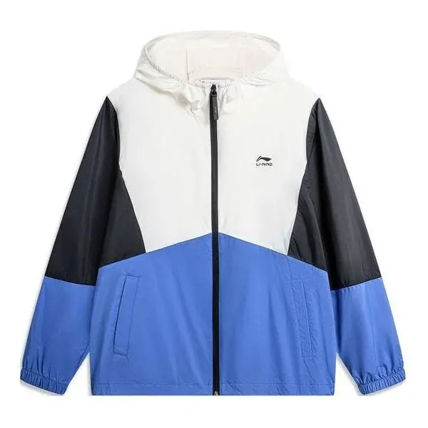 LI-NING Color Block Hooded Windbreaker - White/black/blue