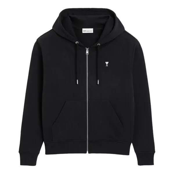 AMI Paris Small Heart Logo Zip Up Hoodie - Black