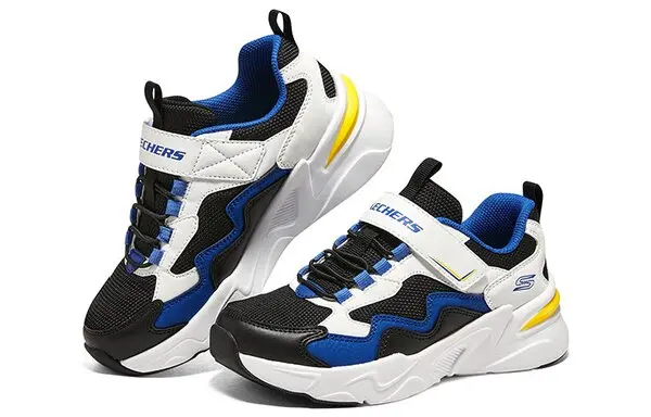 Sketchers Athletic Sneakers With Velcro Strap - White/black/blue