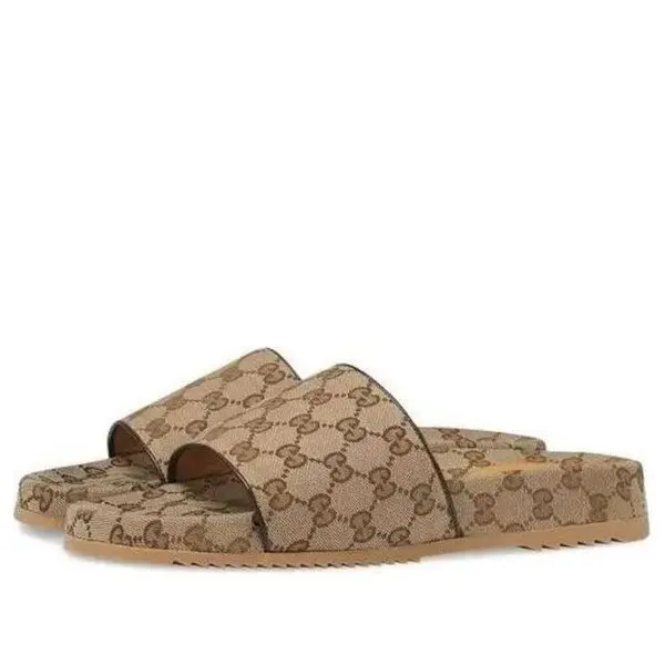 Gucci Gg Canvas Monogram Slide Sandals - Brown