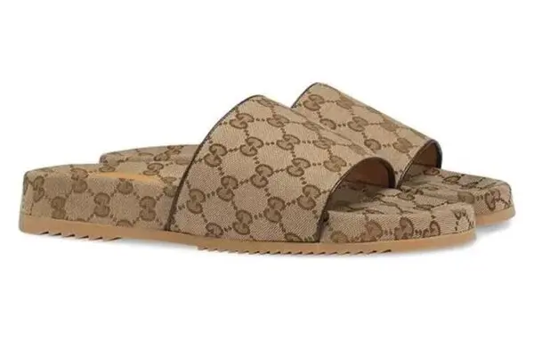 Gucci Gg Canvas Monogram Slide Sandals - Brown