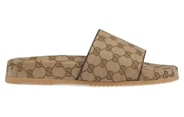 Gucci Gg Canvas Monogram Slide Sandals - Brown