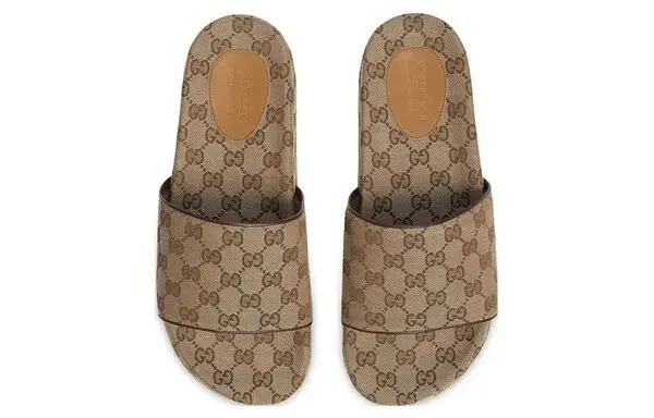 Gucci Gg Canvas Monogram Slide Sandals - Brown