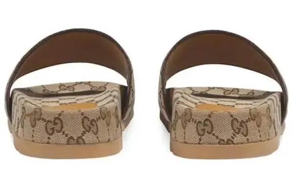 Gucci Gg Canvas Monogram Slide Sandals - Brown
