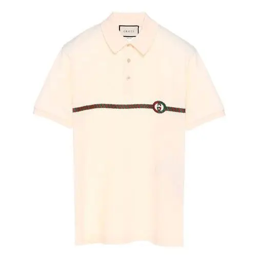 Gucci Gg Embroidered Short Sleeve Polo Shirt For Beige - Creamy