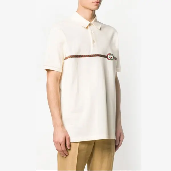 Gucci Gg Embroidered Short Sleeve Polo Shirt For Beige