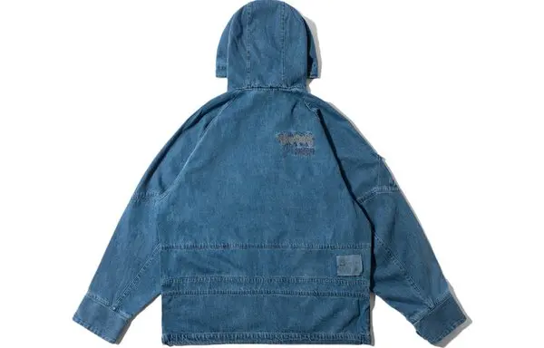 LI-NING Badfive Logo Half Zip Denim Hooded Jacket