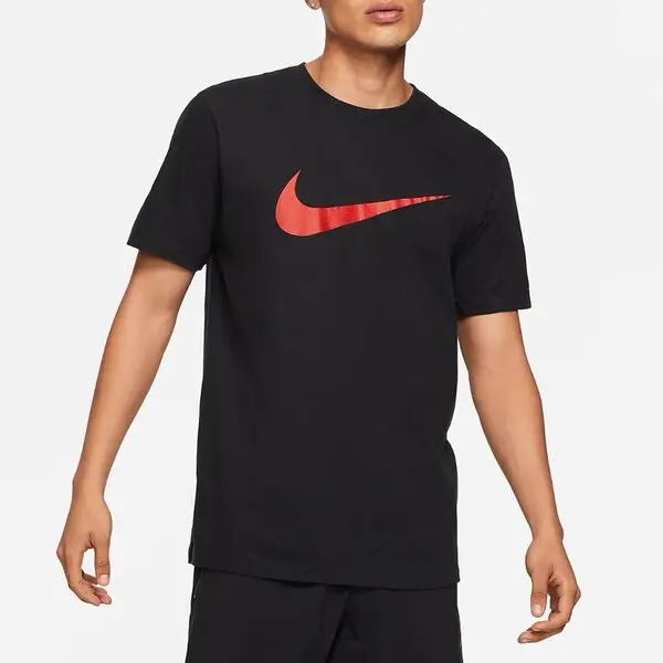 Nike Solid Color Large Logo Printing Round Neck Short Sleeve Black T-shirt - Multi-color